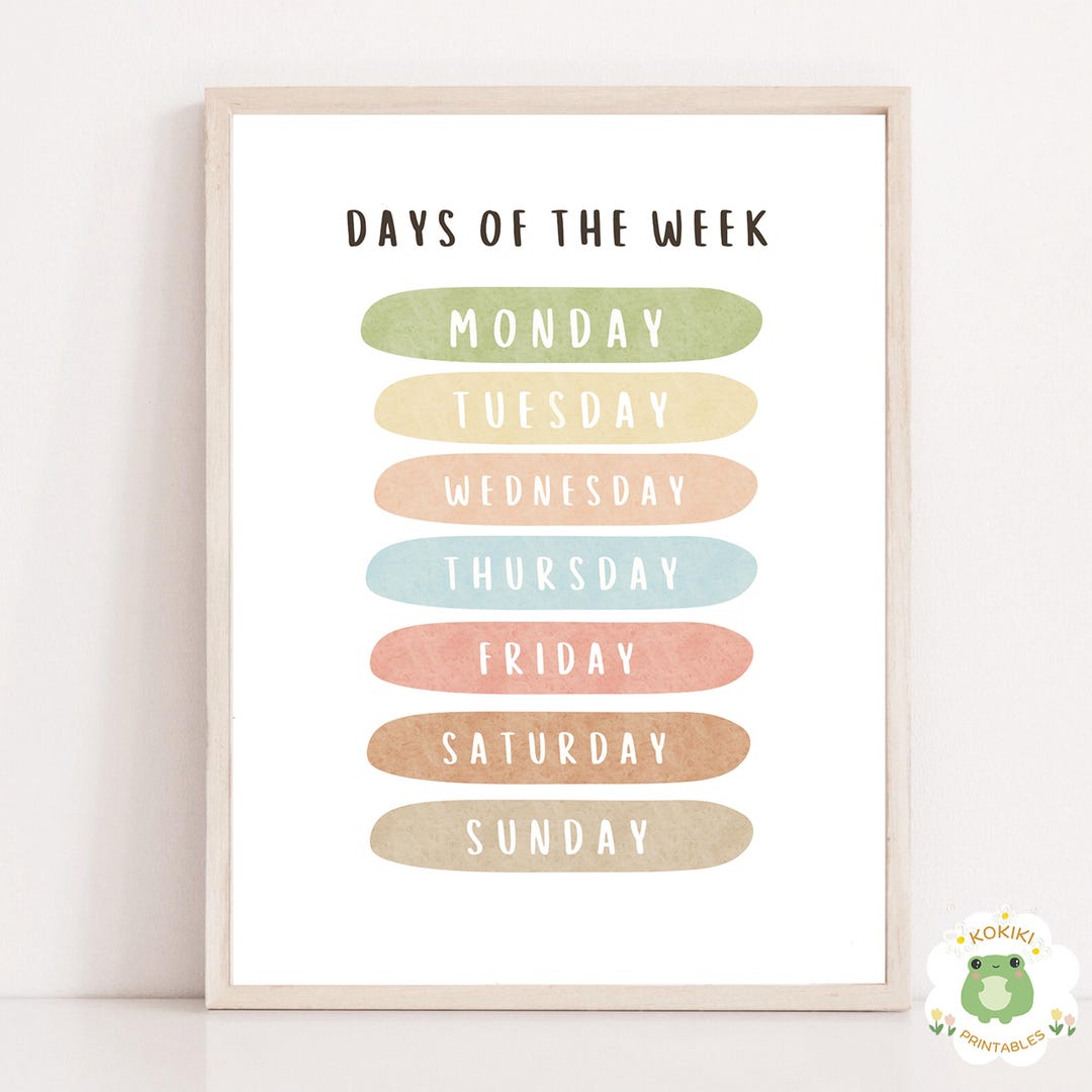 Kids Days of the Week Educational Print , Fun and Colorful Wall Art ...
