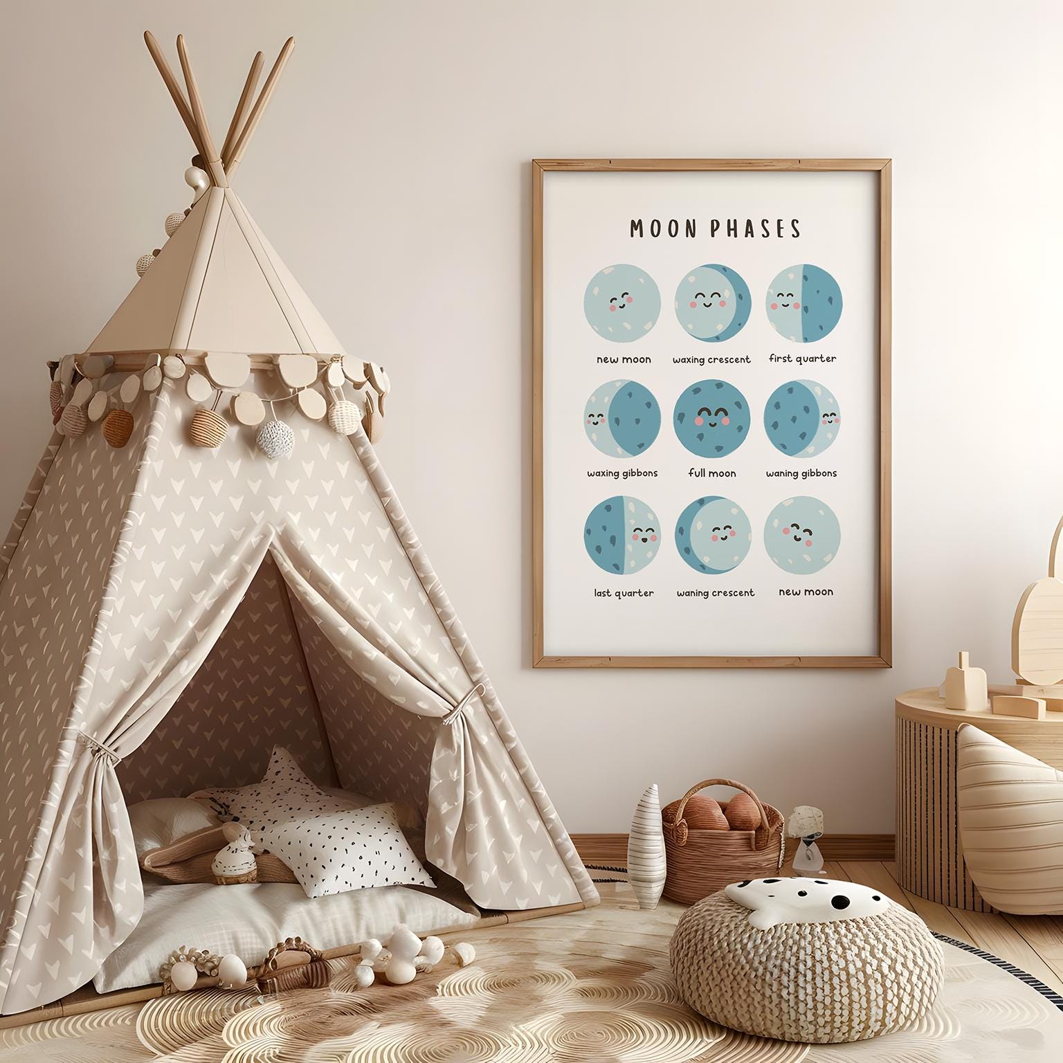 Cute Moon Phases Educational Poster for Kids - Lunar Cycle Wall Art for ...