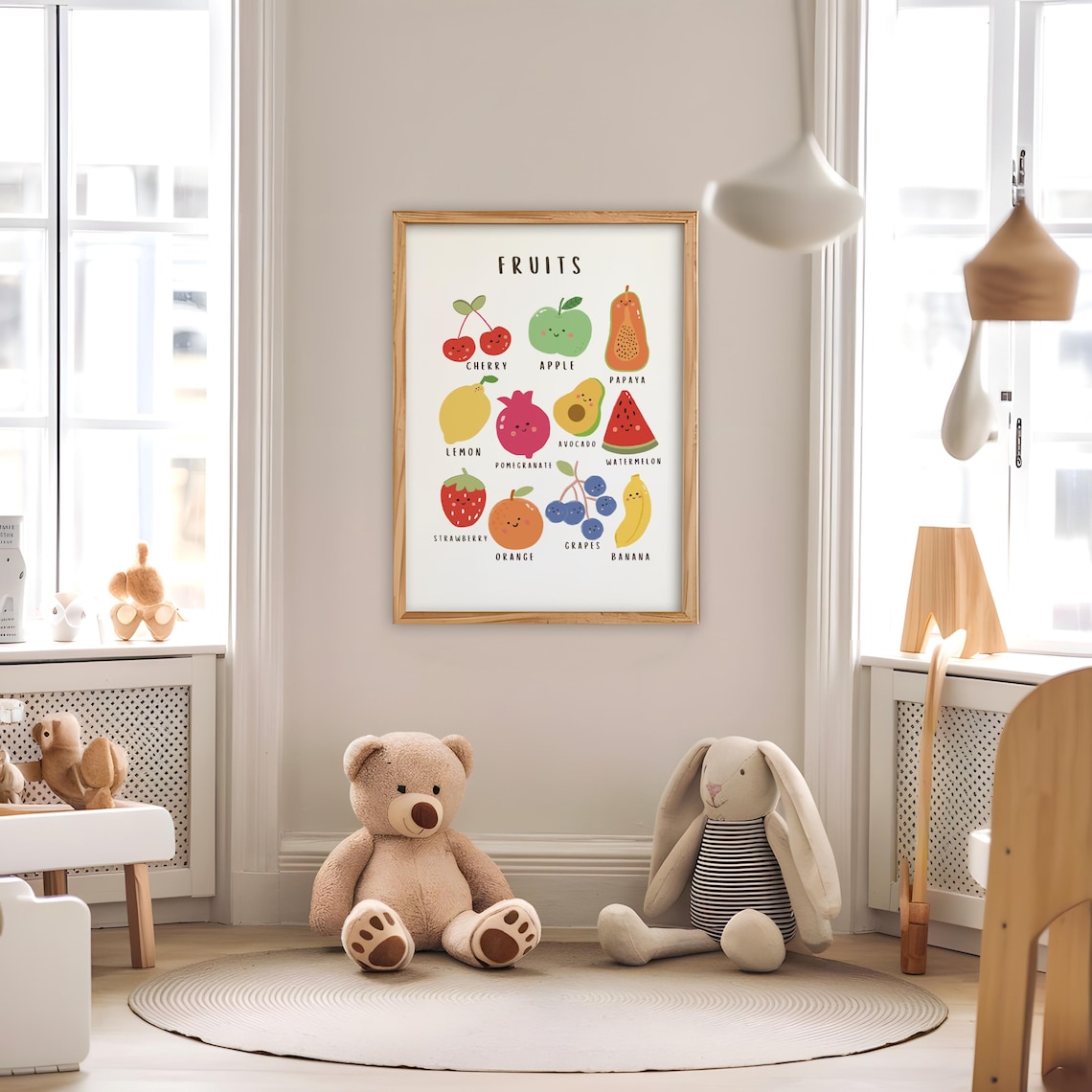 Colorful Cute Fruit Illustrations for Kids, Educational Print, Adorable ...