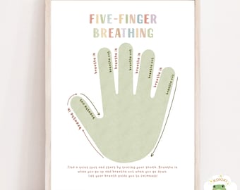 Five-finger Breathing Technique, Kids' Breathing Exercise Chart, Calm ...
