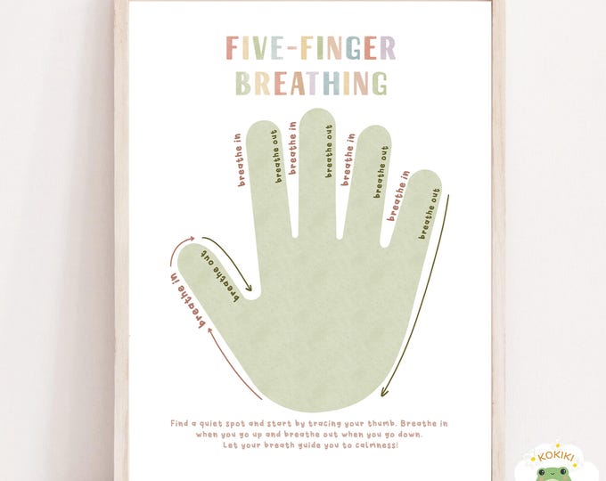 Five-finger Breathing Technique, Kids' Breathing Exercise Chart, Calm ...
