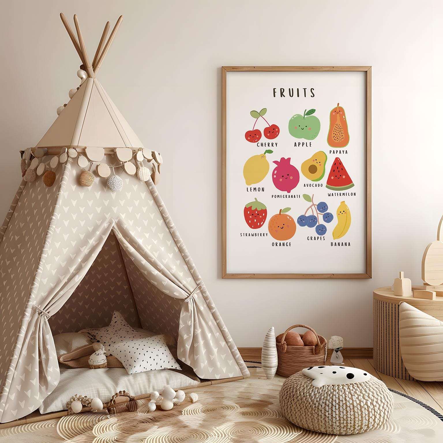 Colorful Cute Fruit Illustrations for Kids, Educational Print, Adorable ...
