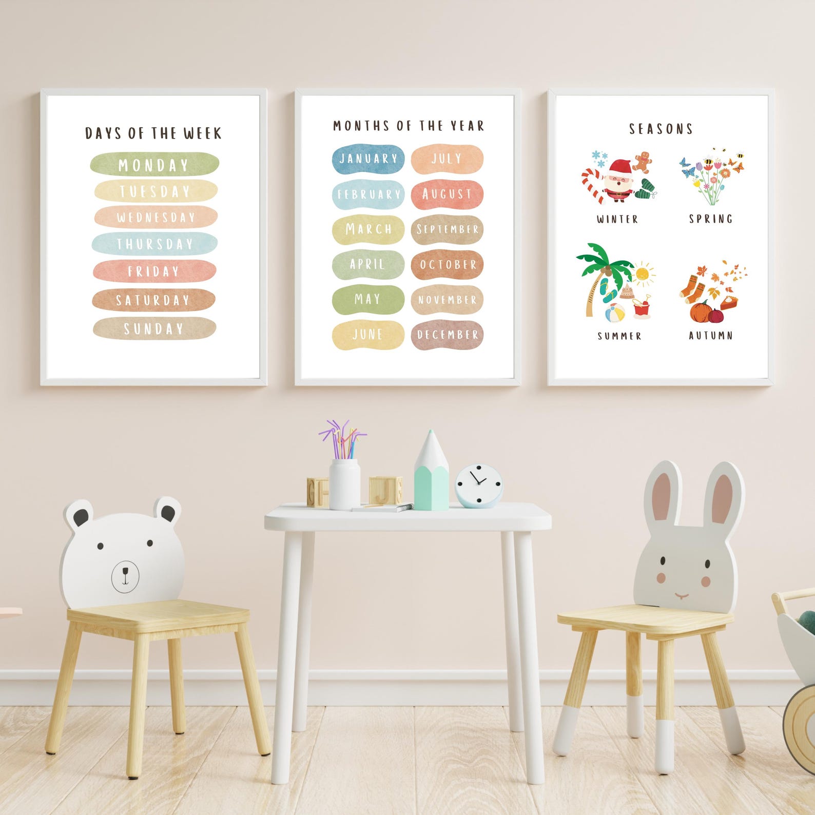 Set of 12 Educational Posters for Kids - Days of the Week, Months ...