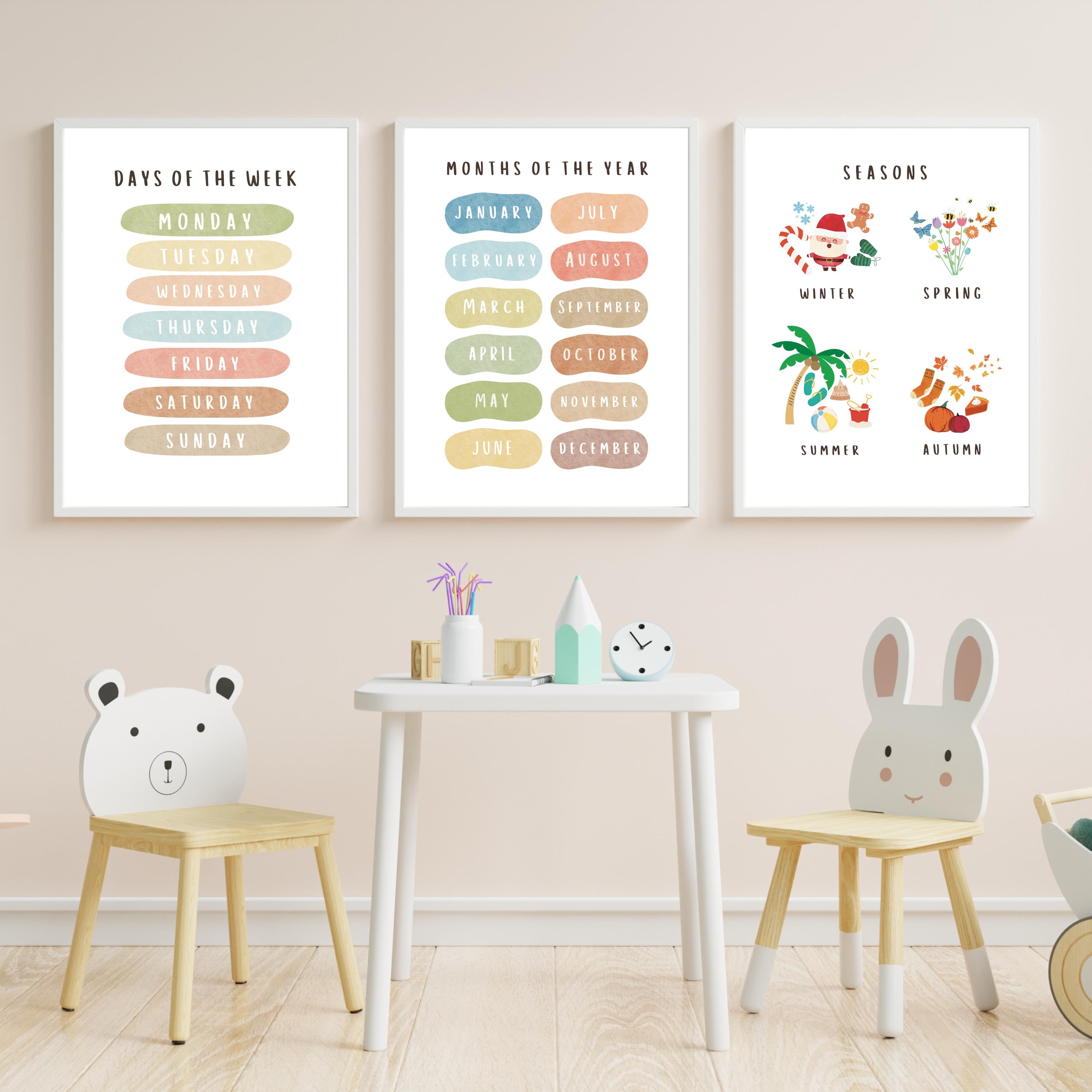 Set of 12 Educational Posters for Kids - Days of the Week, Months ...