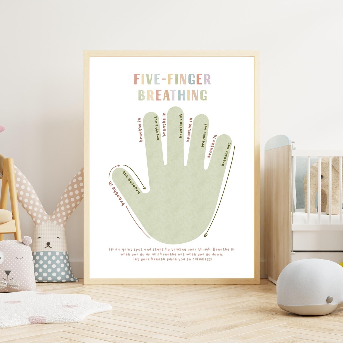 Five-finger Breathing Technique, Kids' Breathing Exercise Chart, Calm ...