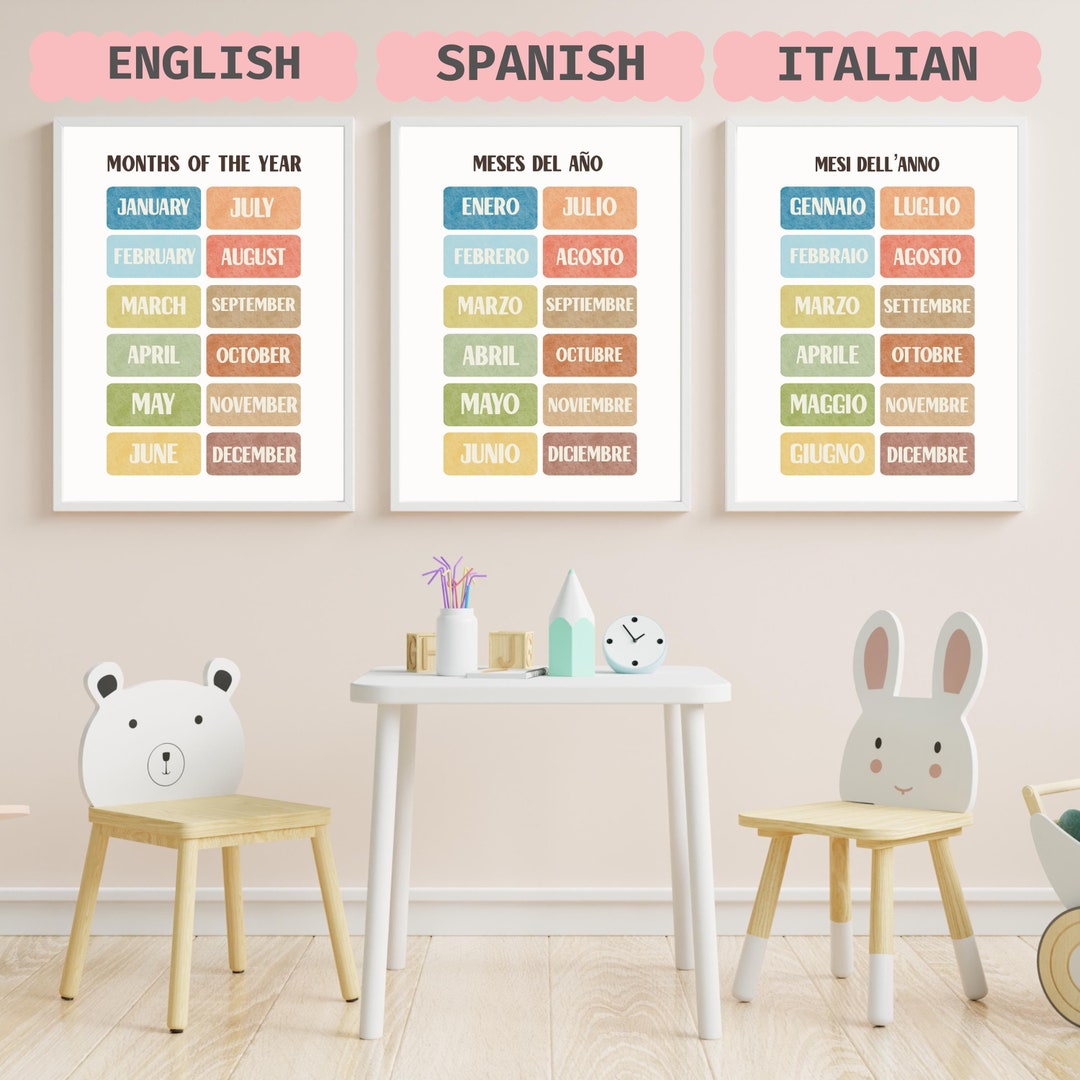 Set of 3 Colorful Months of the Year - Educational Print for Kids in ...