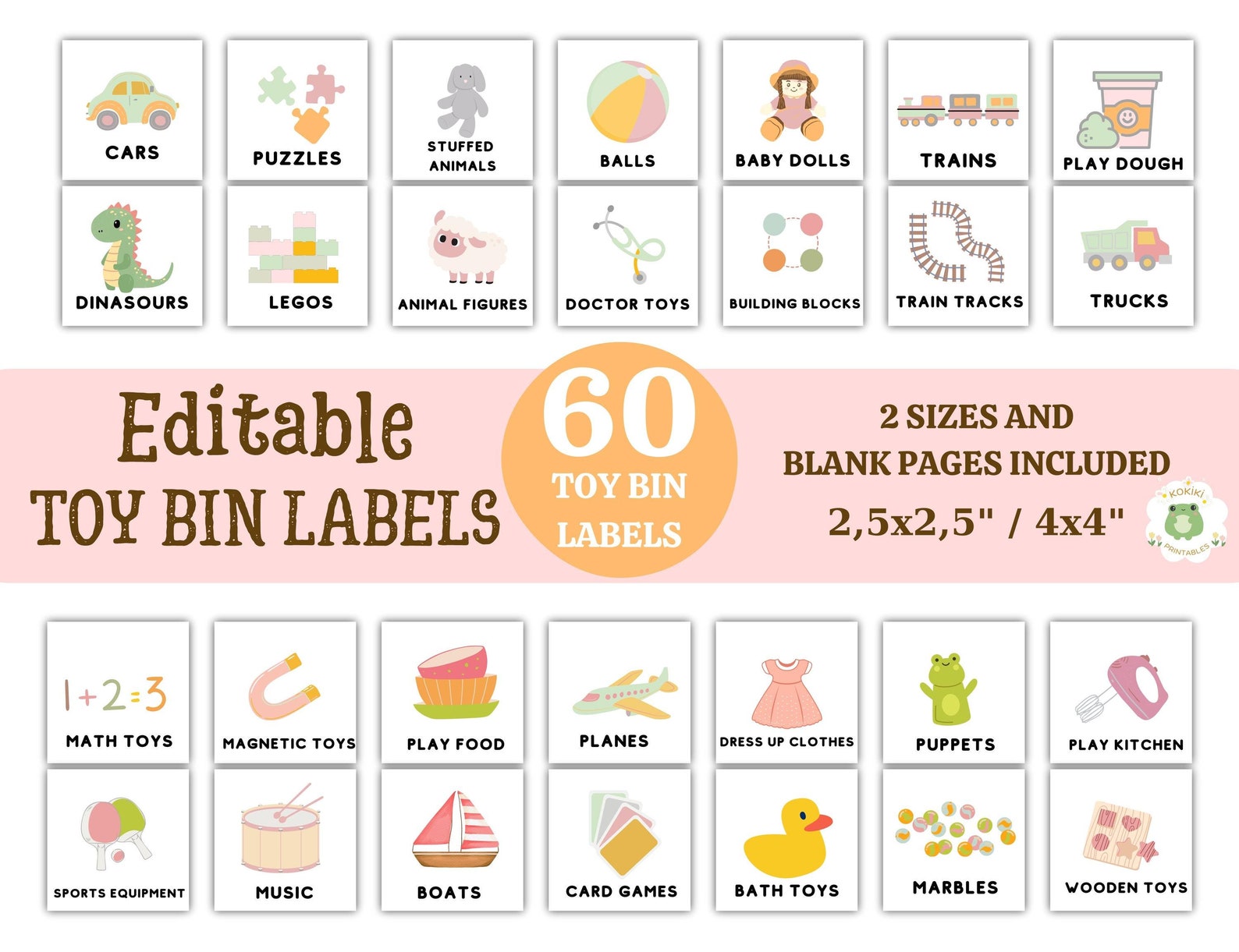 60 Customizable Toy Bin Labels, Toy Bin Labels Set - 60 Editable ...