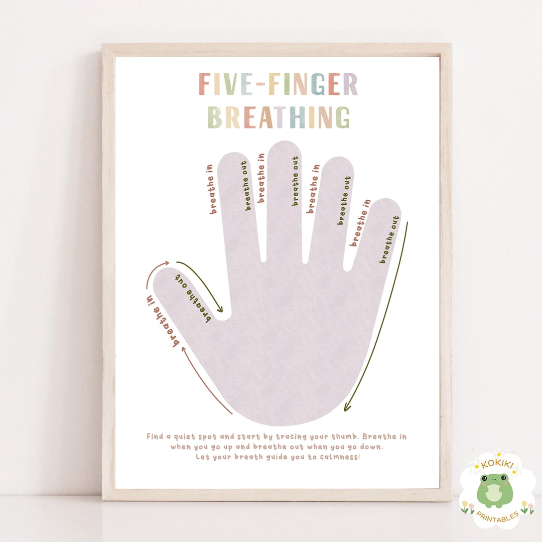 Five-finger Breathing Technique, Kids' Breathing Exercise Chart, Calm ...