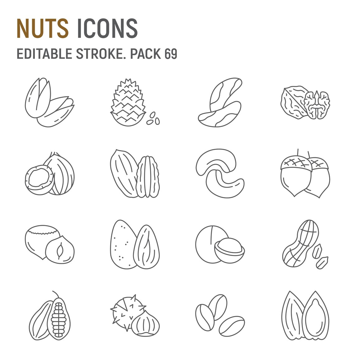 Nuts Line Icons Set, Seeds Vector Icons, Snack Food Collection | SVG ...