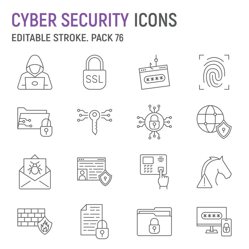 Security Line Icon Set, Cyber Security Vector Icons, Network Protection ...