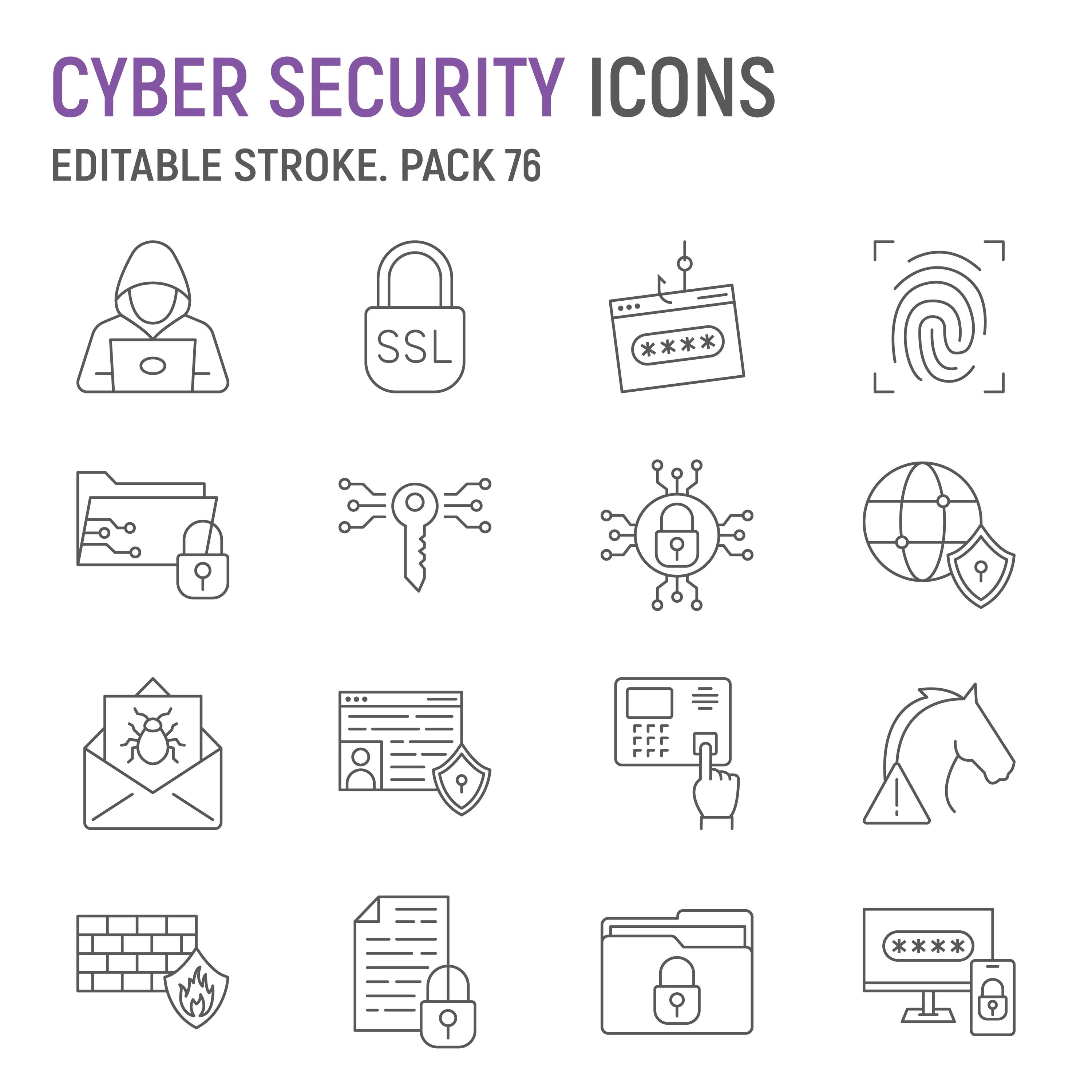 Security Line Icon Set, Cyber Security Vector Icons, Network Protection Collection | SVG, EPS ...