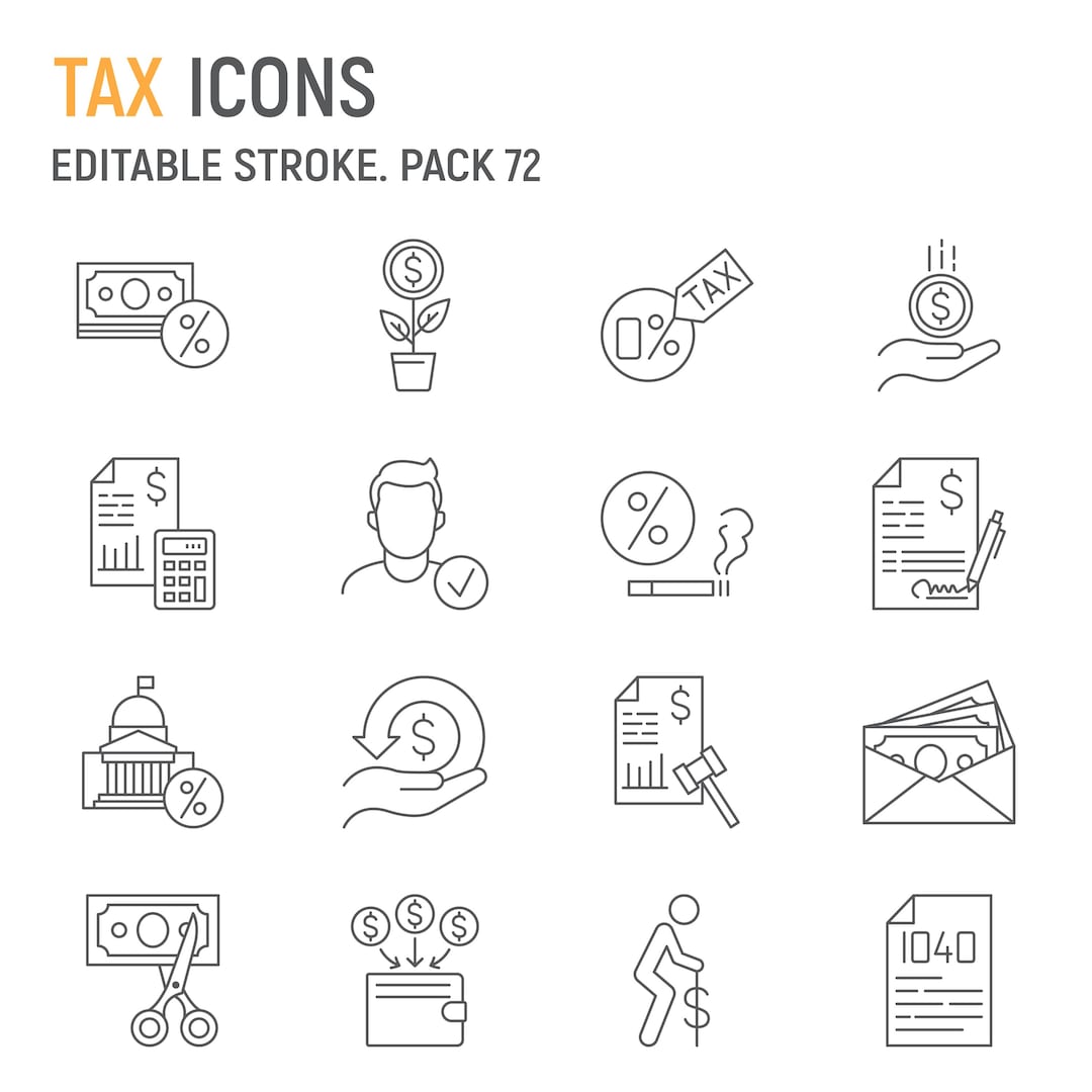 Tax Line Icon Set, Taxation Vector Icons, Tax Accounting Collection ...