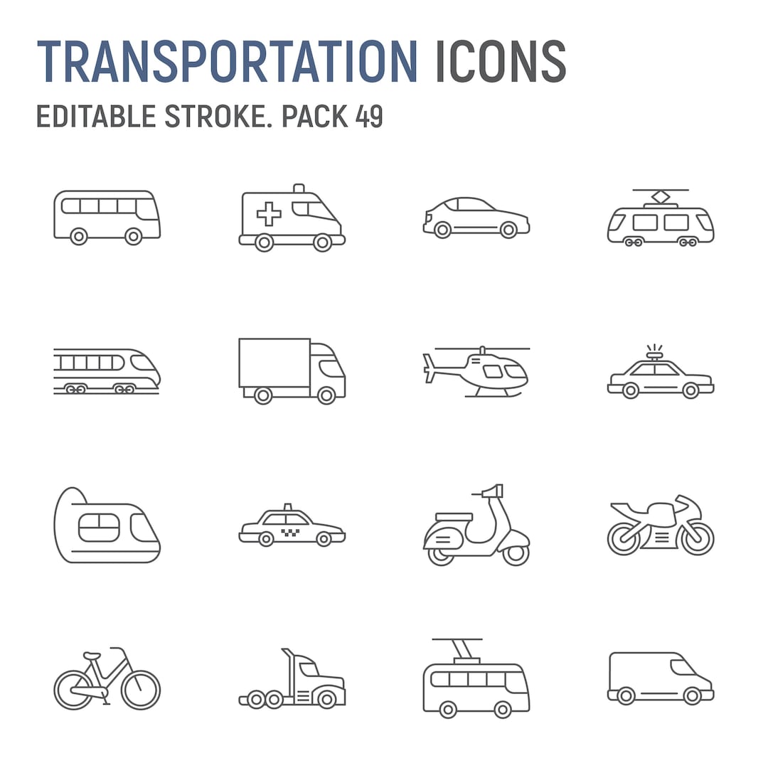 Transportation Line Icons Set, Vehicle Vector Icons, Transport ...