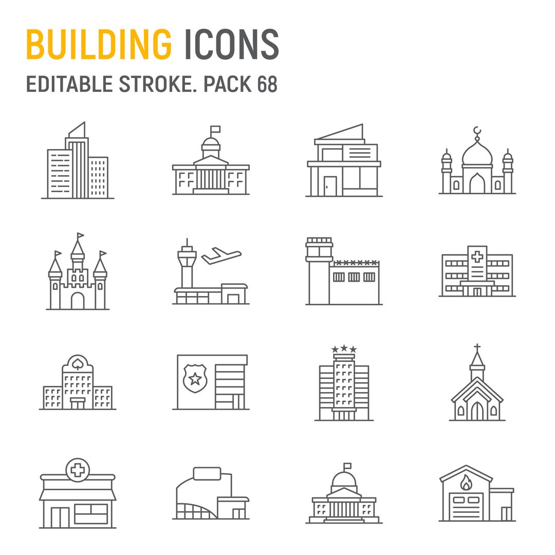 Buildings Line Icons Set, Architecture Vector Icons, Town Building ...