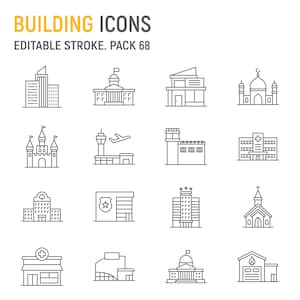 Buildings Line Icons Set, Architecture Vector Icons, Town Building ...