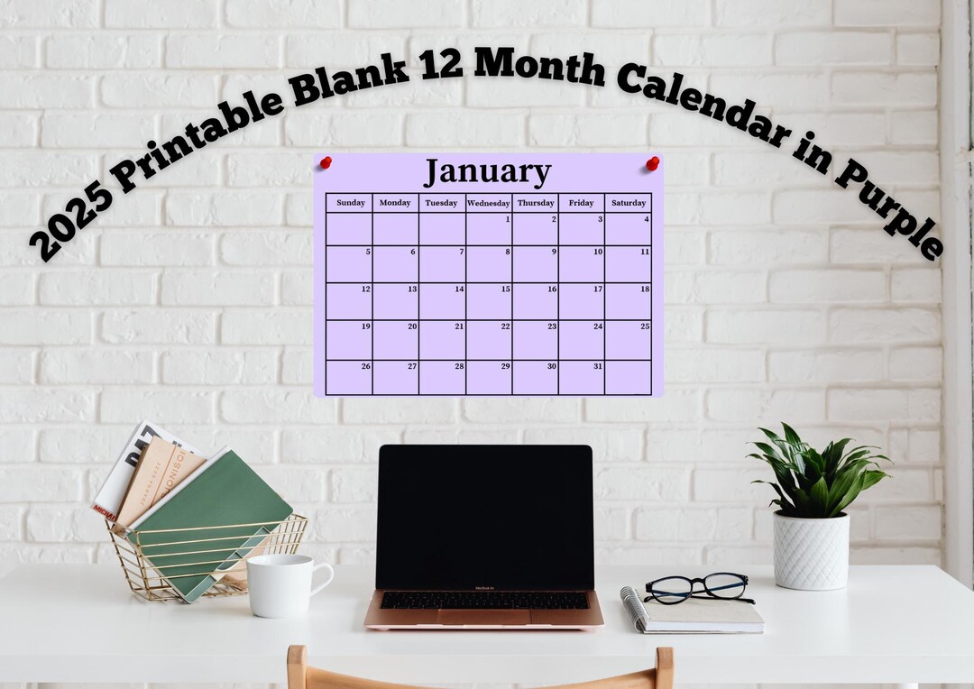 2025 Printable Purple Blank Calendar Minimalist 12-month Wall Planner ...
