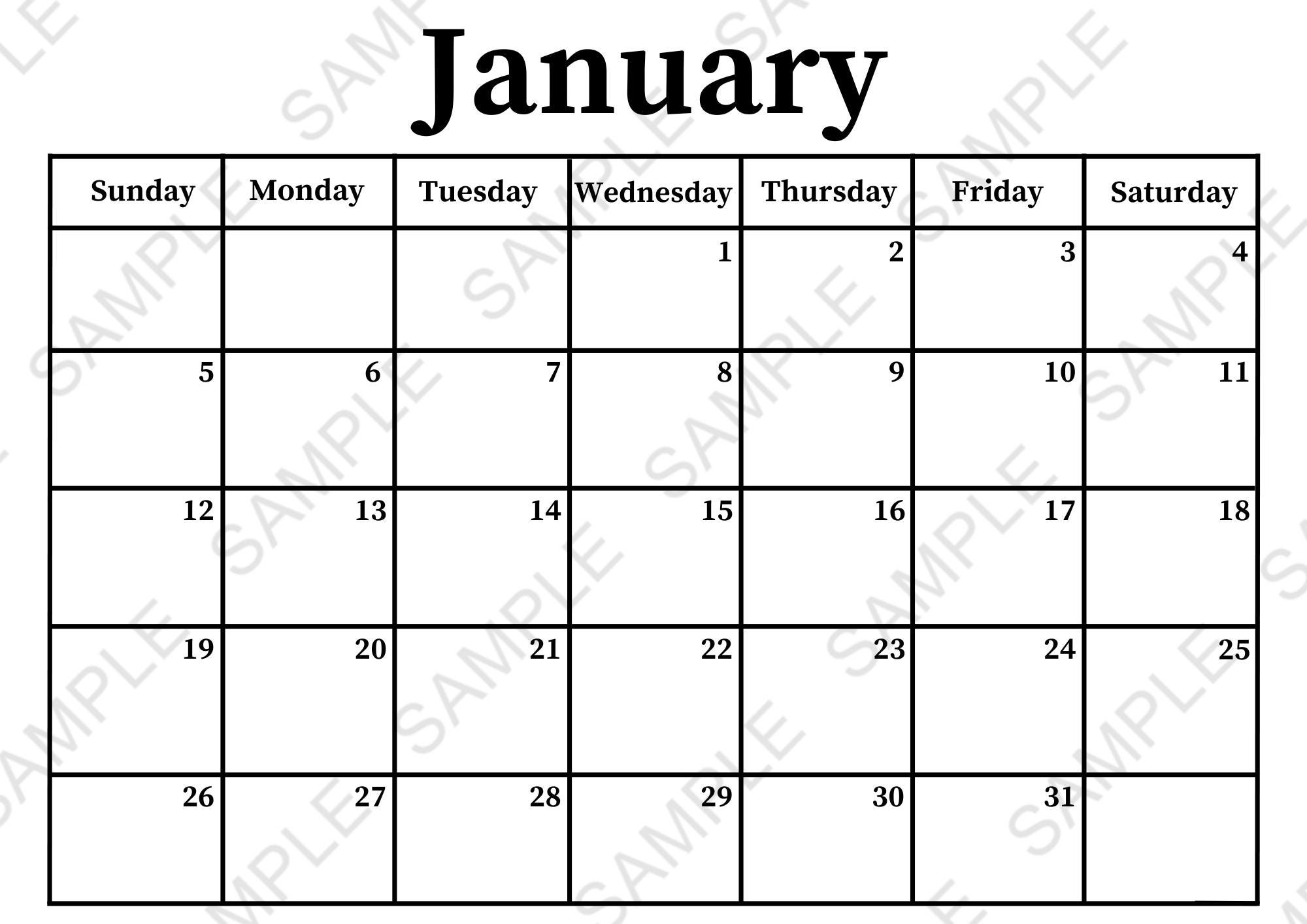 2025 Printable White Blank Calendar | Minimalist 12-month Wall Planner ...