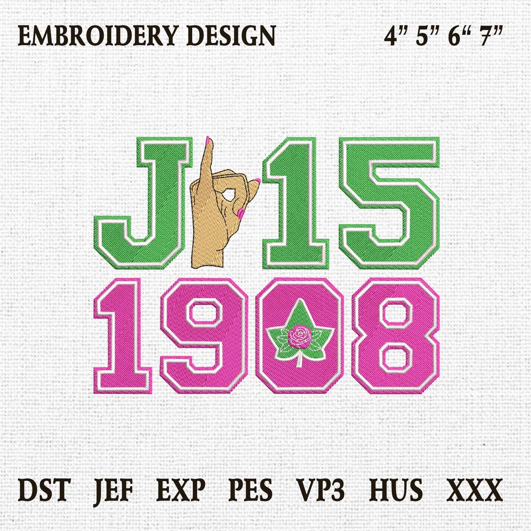 J15 Alpha Kappa Alpha 1908 Embroidery File, AKA 1908 Embroidery Design ...