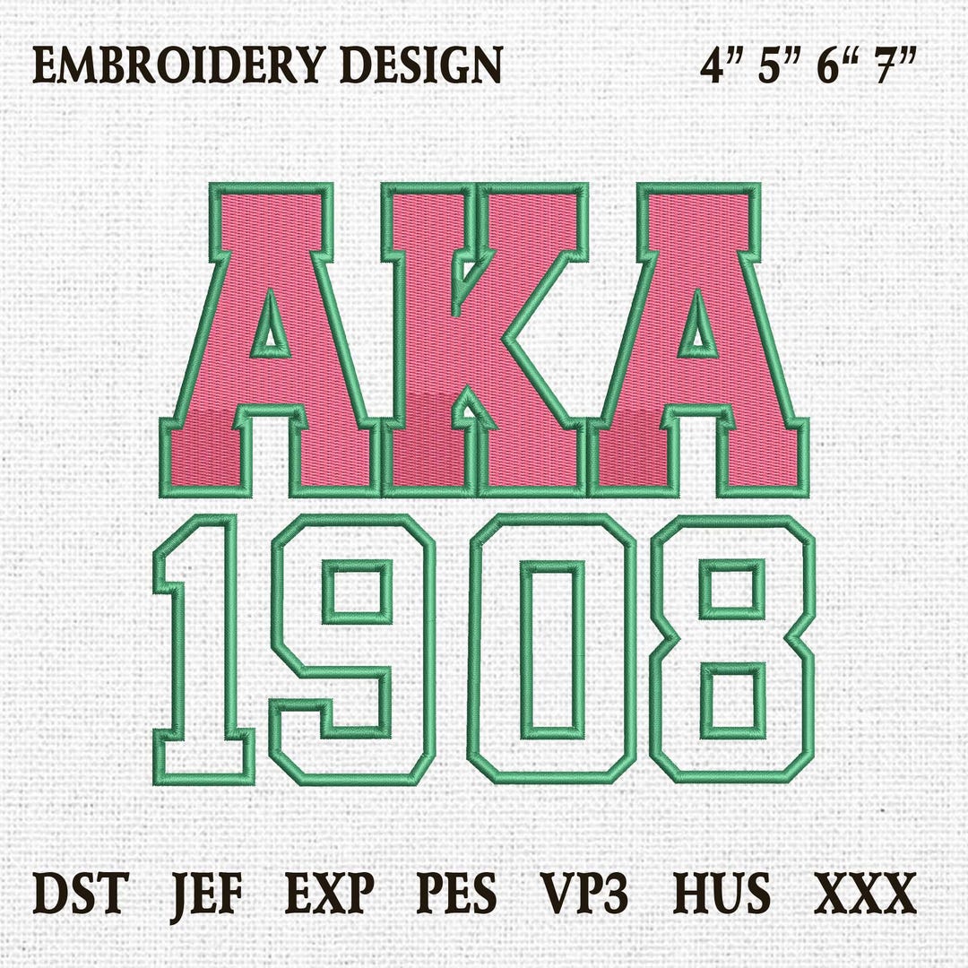 Alpha Kappa Alpha Embroidery File, AKA 1908 Embroidery Design, AKA ...