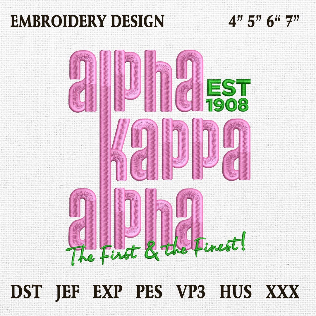 Alpha Kappa Alpha Embroidery File, AKA 1908 Embroidery Design, AKA ...