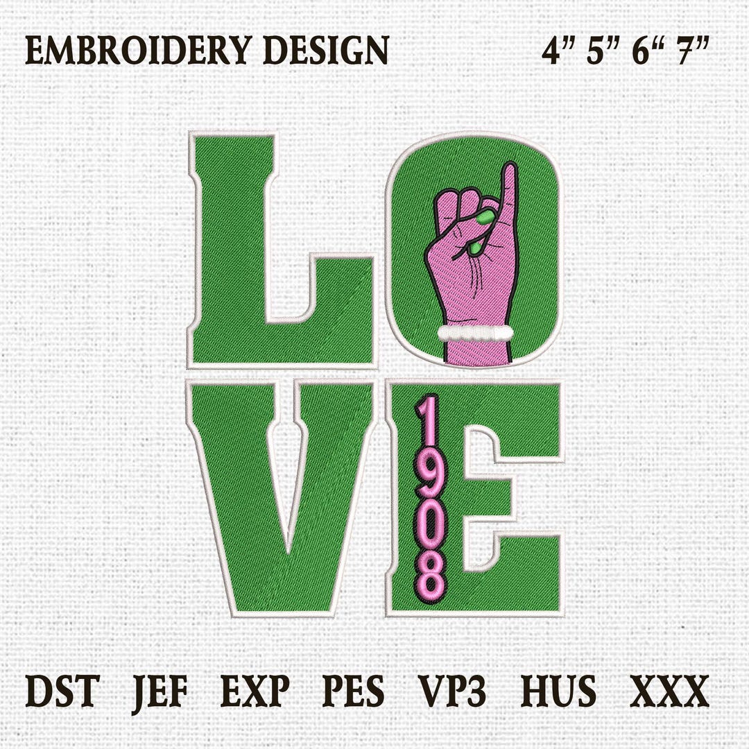 Alpha Kappa Alpha 1908 Embroidery File, AKA 1908 Embroidery Design, AKA ...