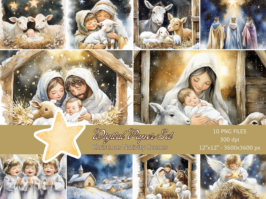 Christmas Nativity Scenes Digital Paper Set Christmas Digital ...