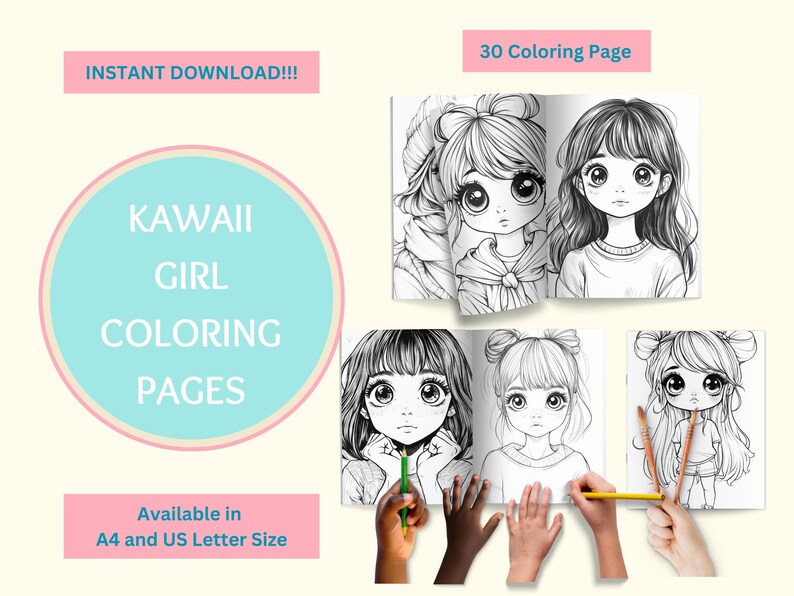 Printable Kawaii Girl Coloring Pages for Kids| Coloring Activity for ...