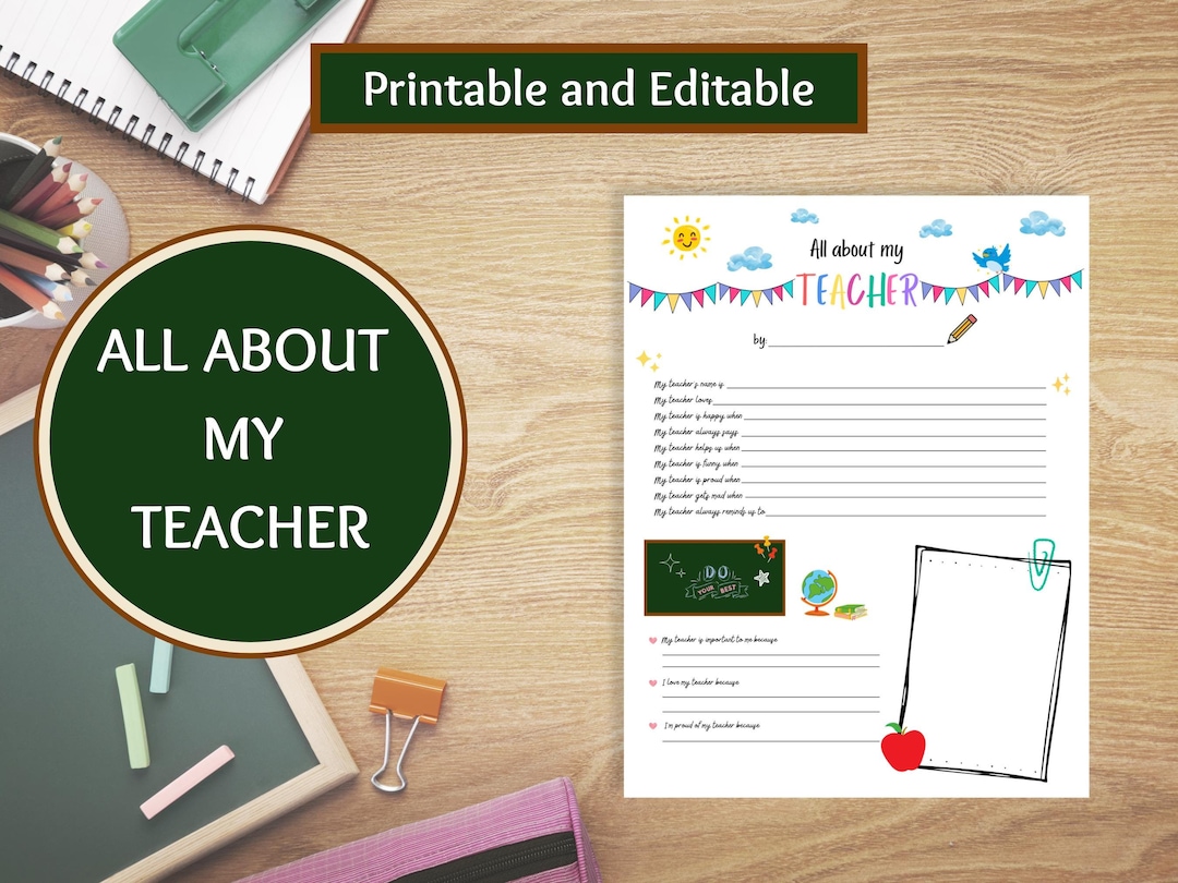 All About My Teacher Printable | All About My Teacher Questionnaire ...