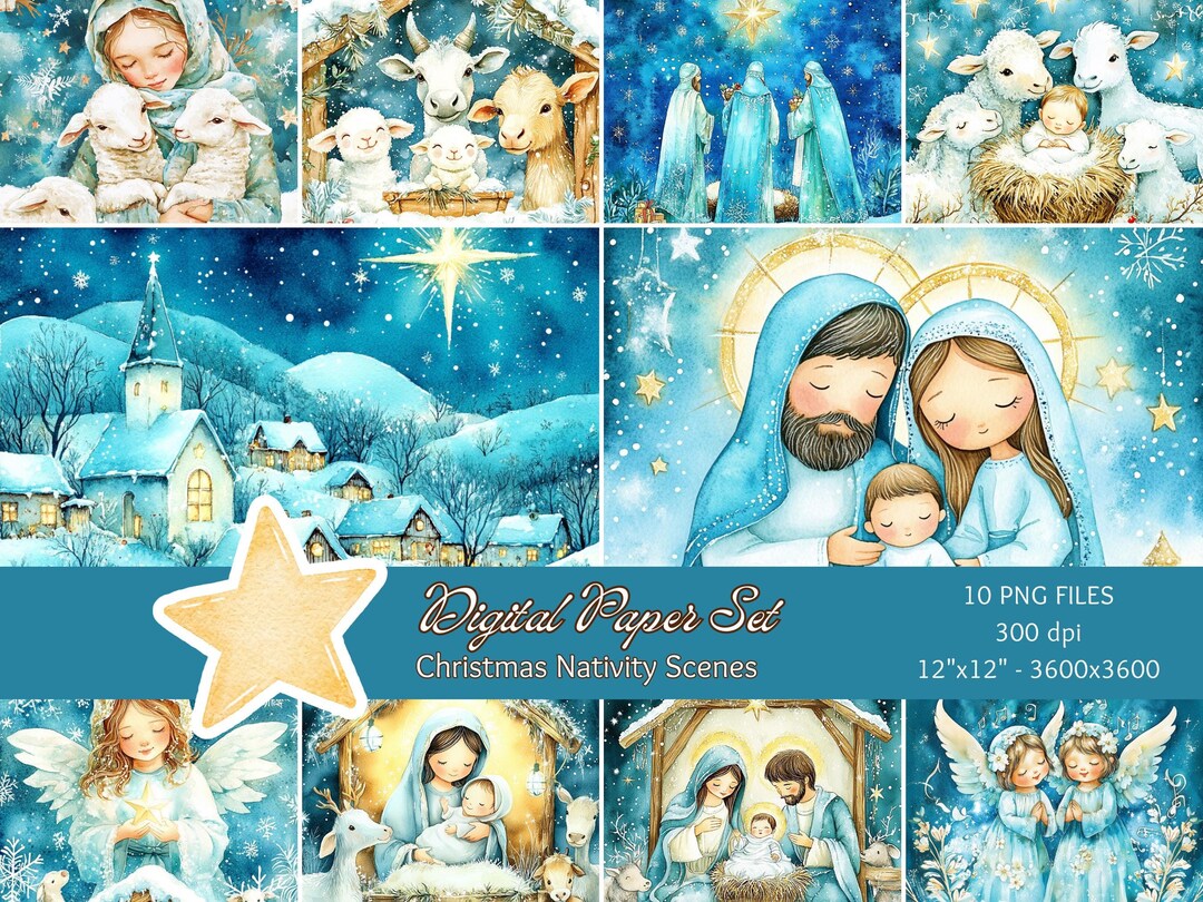 Christmas Nativity Scenes Digital Paper Set | Christmas Digital ...