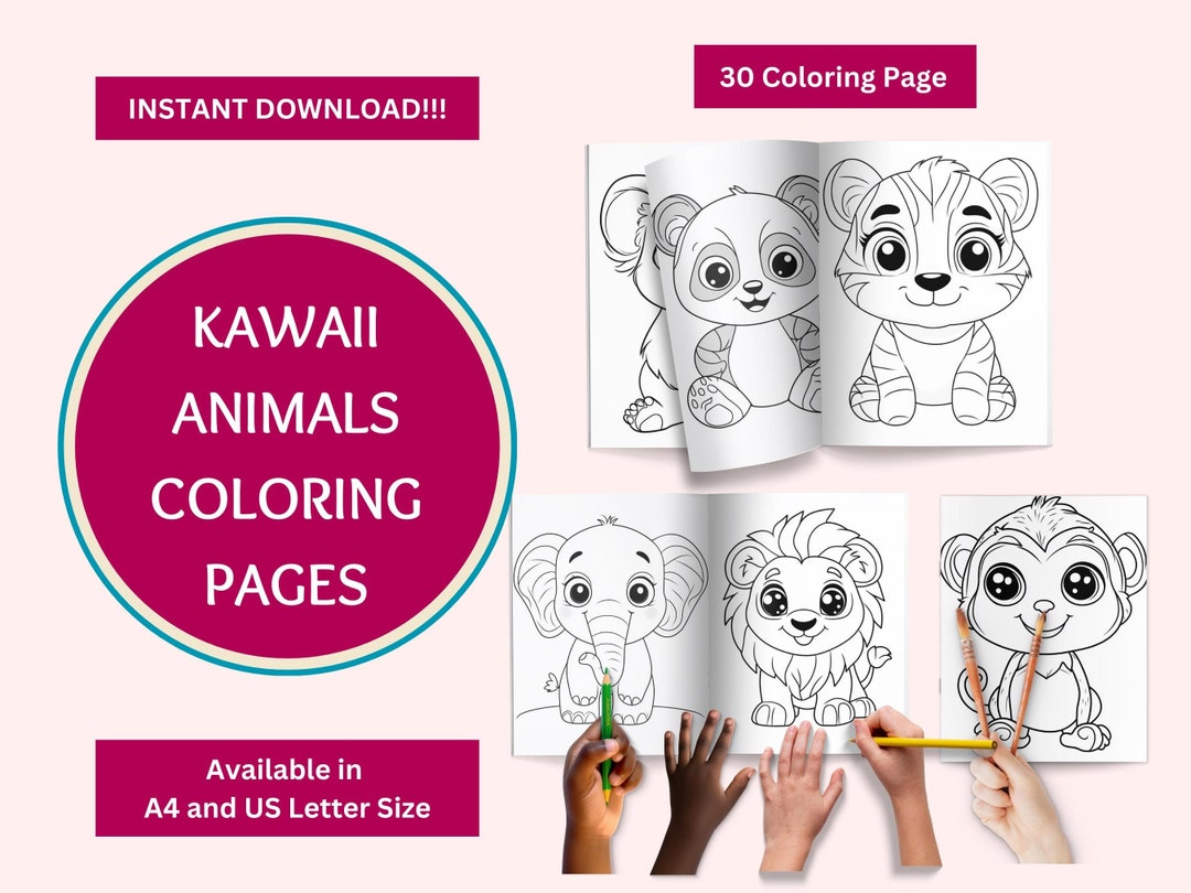 Printable Kawaii Animals Coloring Pages for Kids | 30 Pages | A4 & US ...