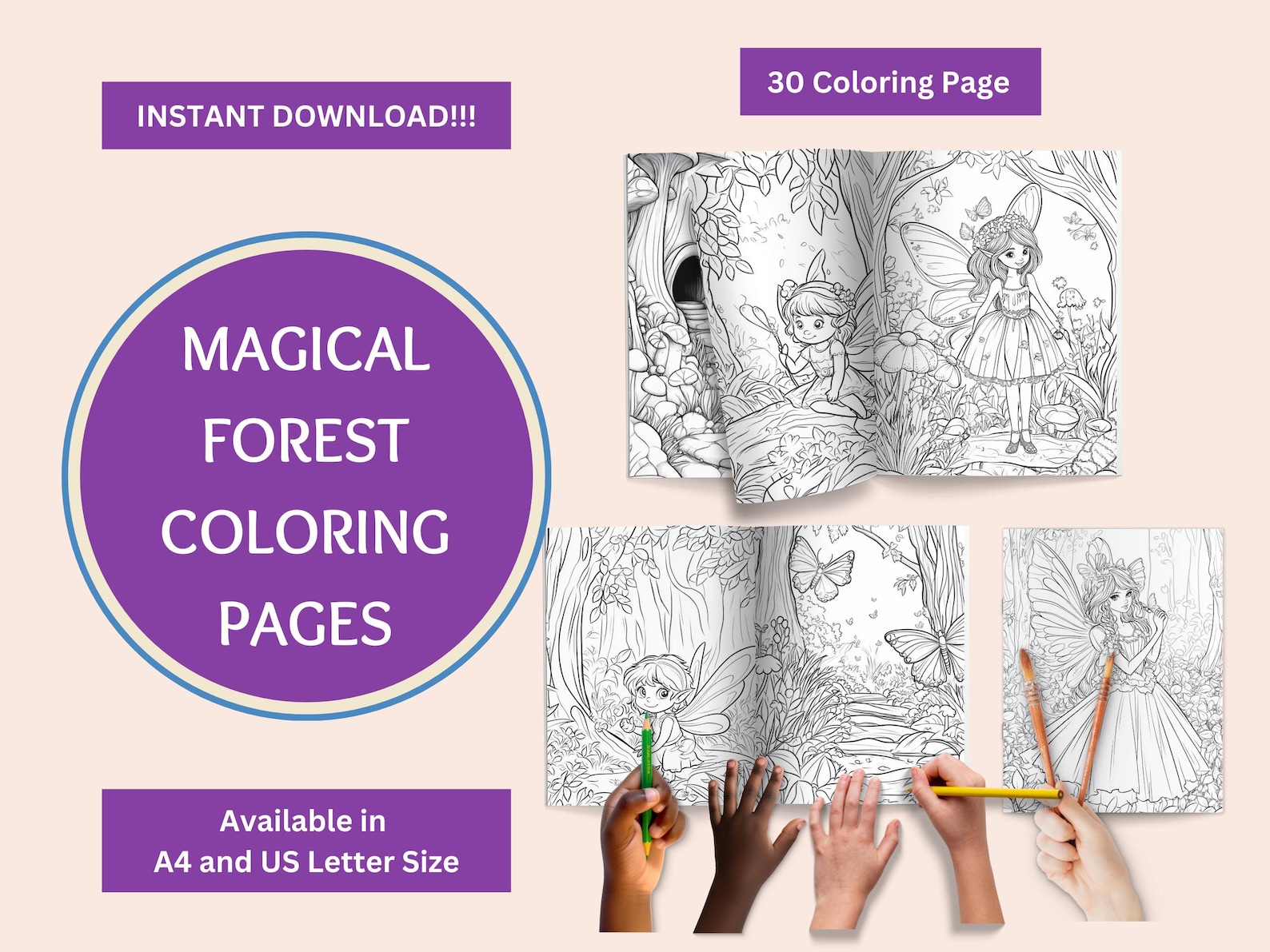 Printable Magical Forest With Fairies Coloring Pages for Kids ...