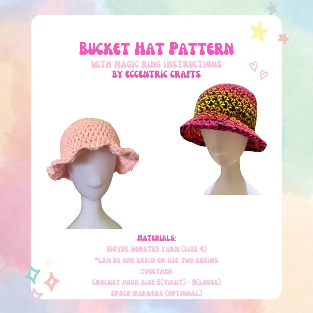 Beginner Crochet Bucket Hat Pattern for Wavy & Flat Brim Hat With ...