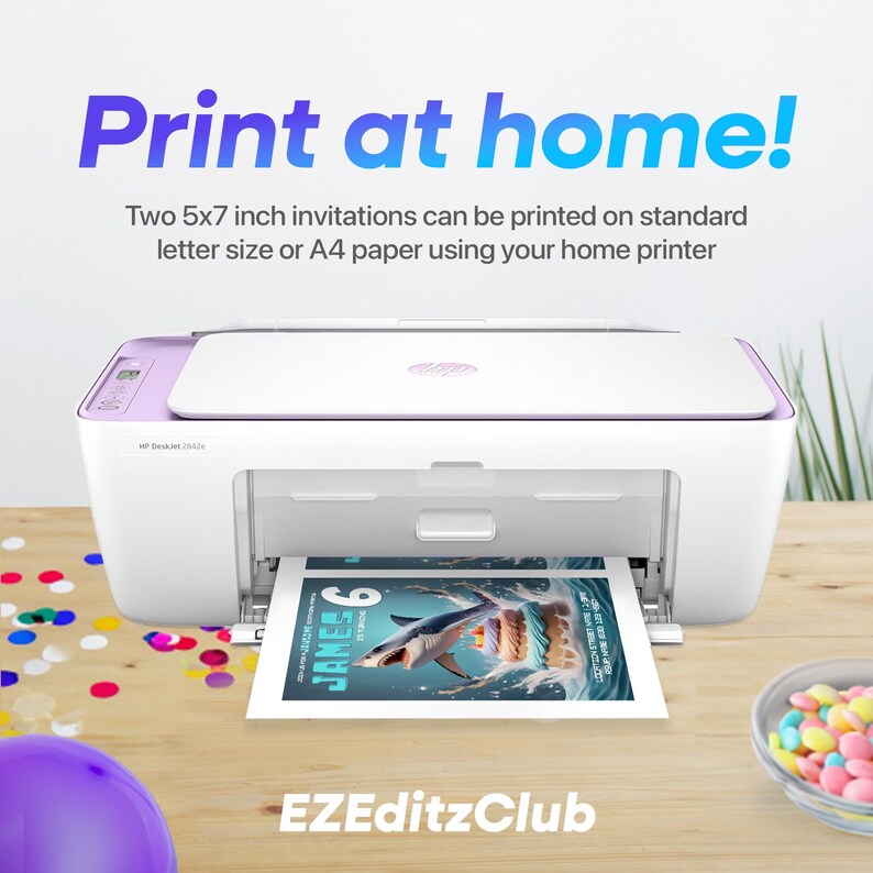 Canva Invite Shark Theme Template Kids Birthday Invitation Editable ...