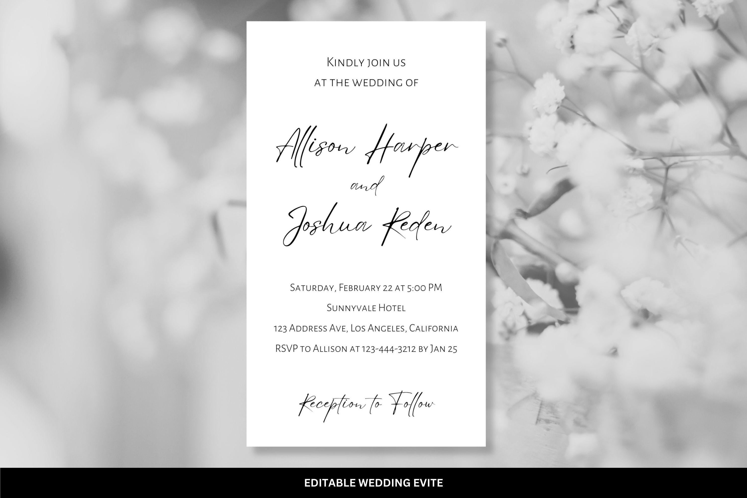 Editable Minimal Wedding Evite, Animated Digital Wedding Invitation ...