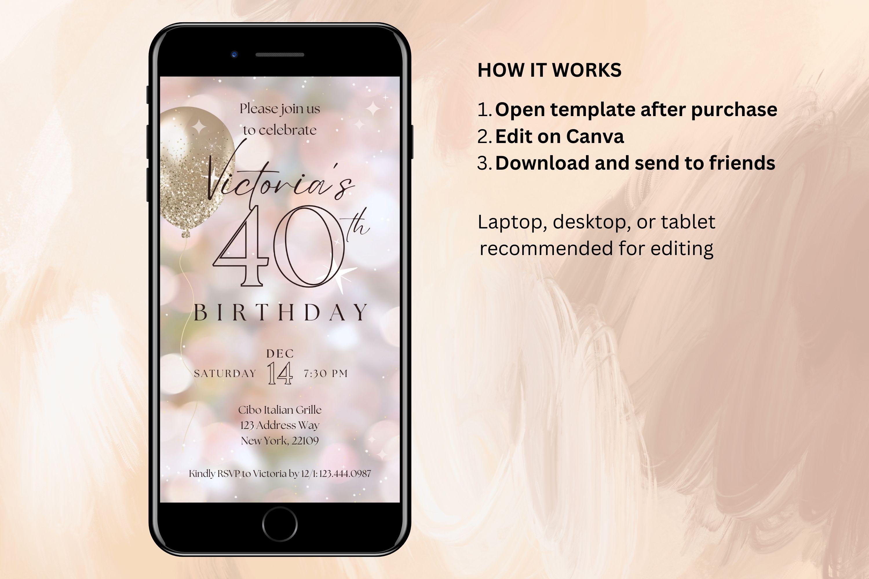 EDITABLE Birthday Digital Invitation, Animated E-vite, Elegant ...