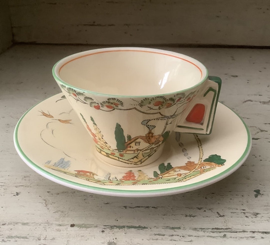 So Very Art Deco Too Hand Painted Country Cottage Scene Cup - Etsy