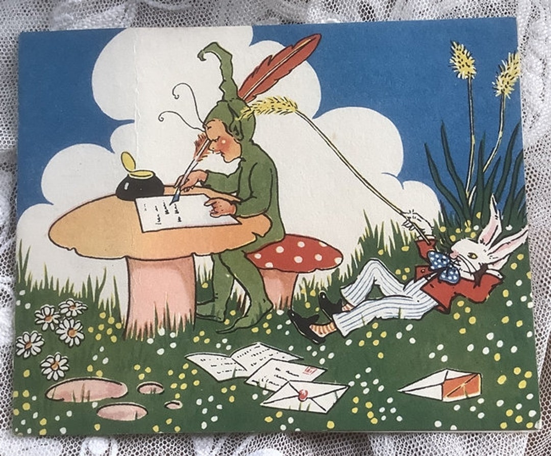 Rupert Rabbit and Pixie Writing Letter Children's Birthday Greetings ...