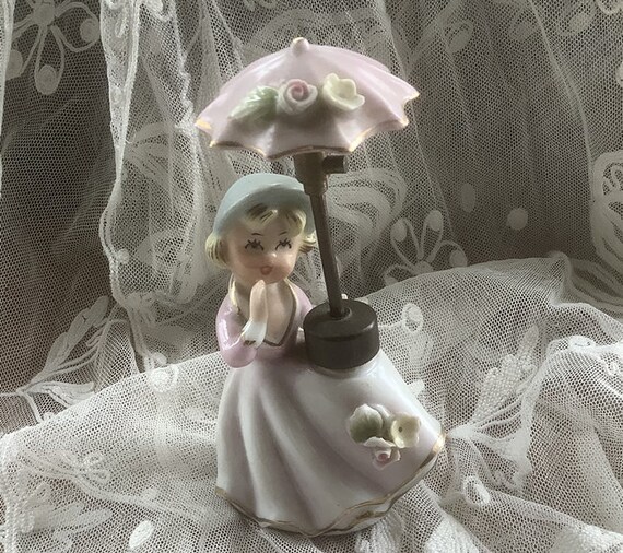1950's Kitsch - Girl with Parasol Porcelain Perfume A… - Gem