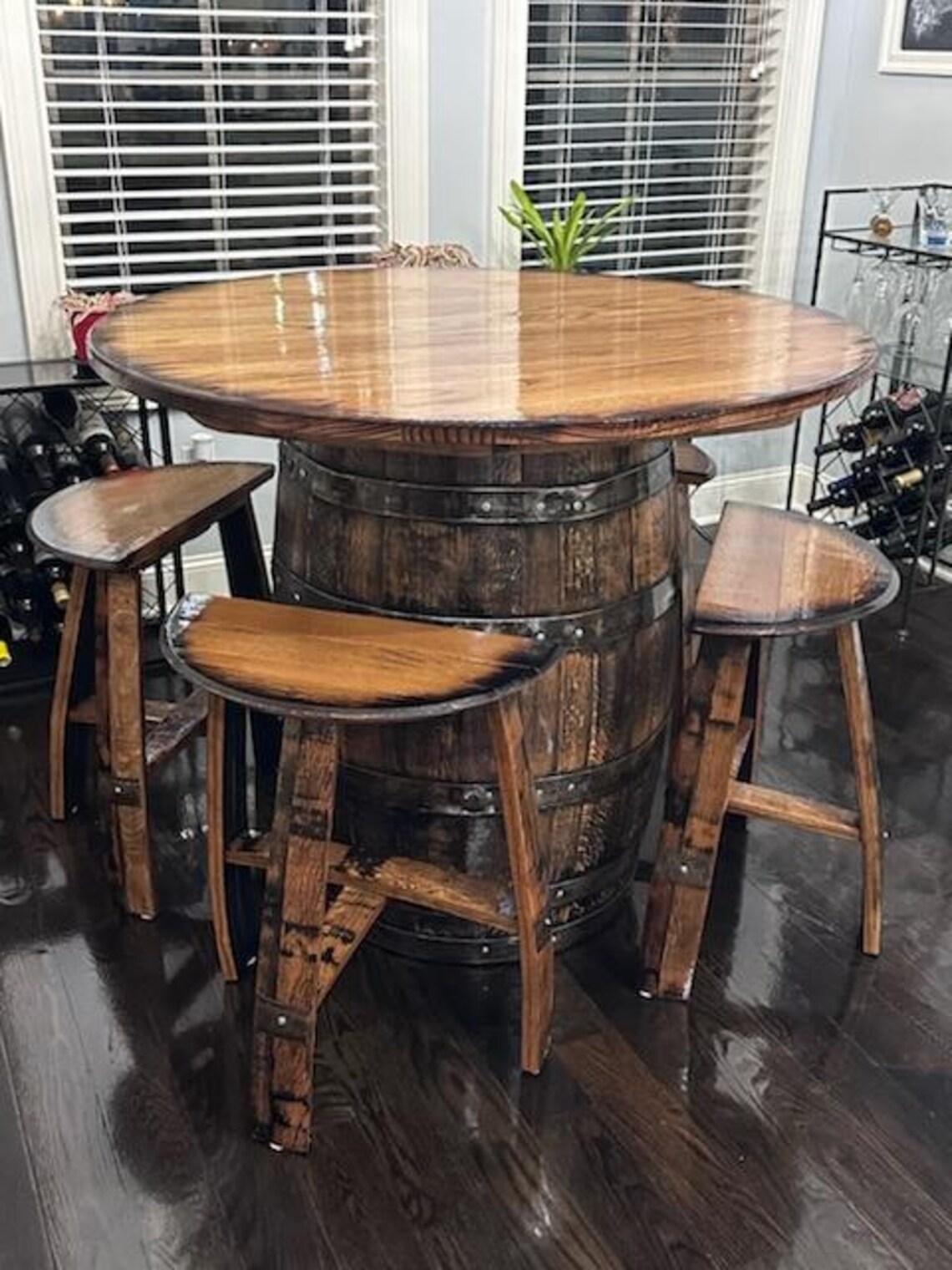 High-top Table Set With Oak Tabletop/oak Top Bar Stools - Etsy