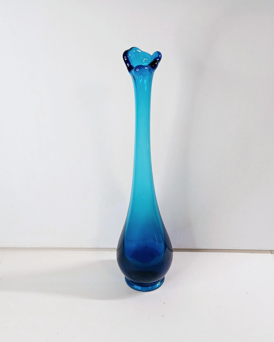 Vintage Viking Blue Art Glass Swung Bud Vase, Mid-century Modern, 9 3/4 ...