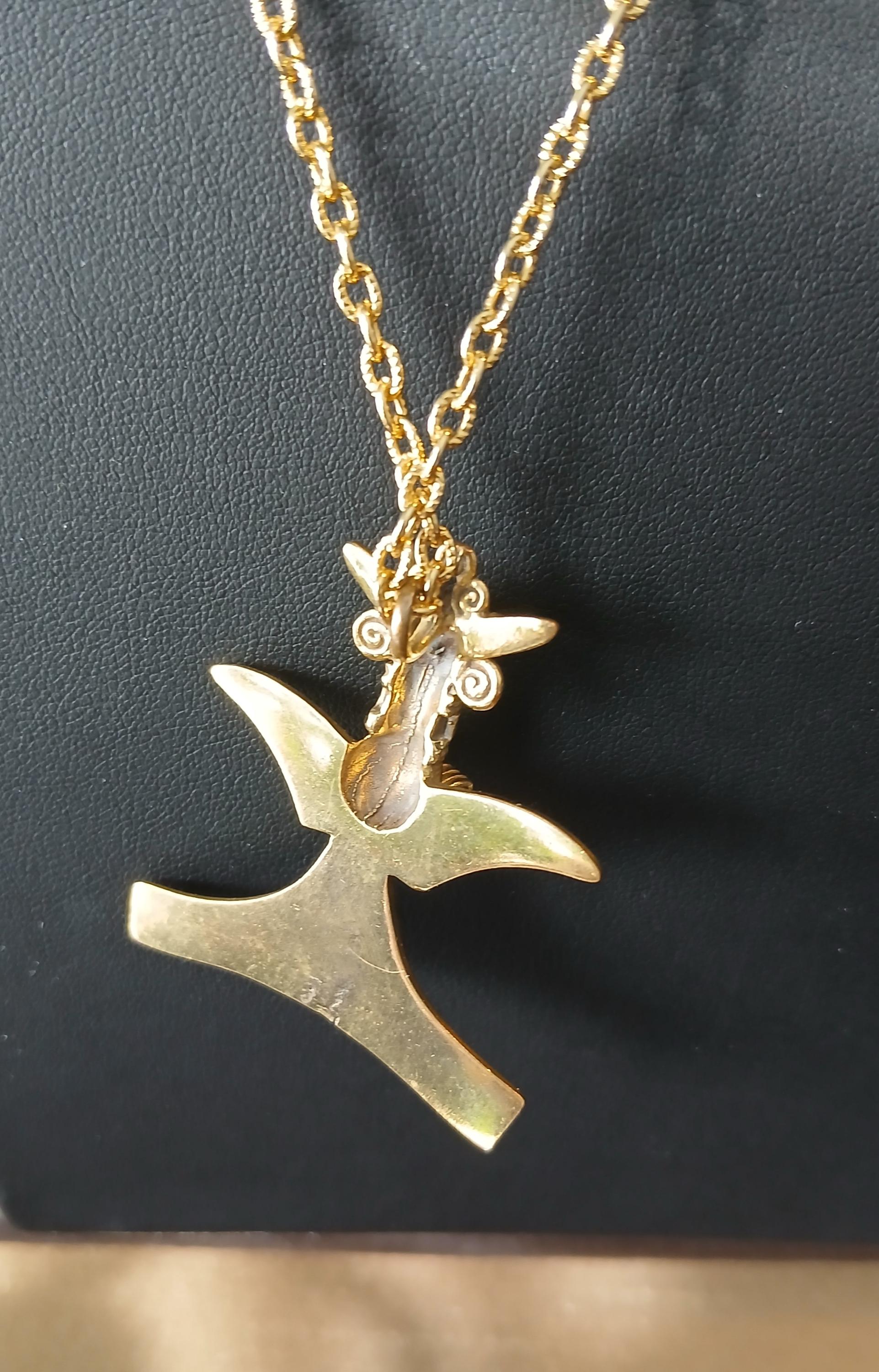 Pre-columbian Reproduction Brass Zoomorphic Maya Bird Pendant With Gold ...