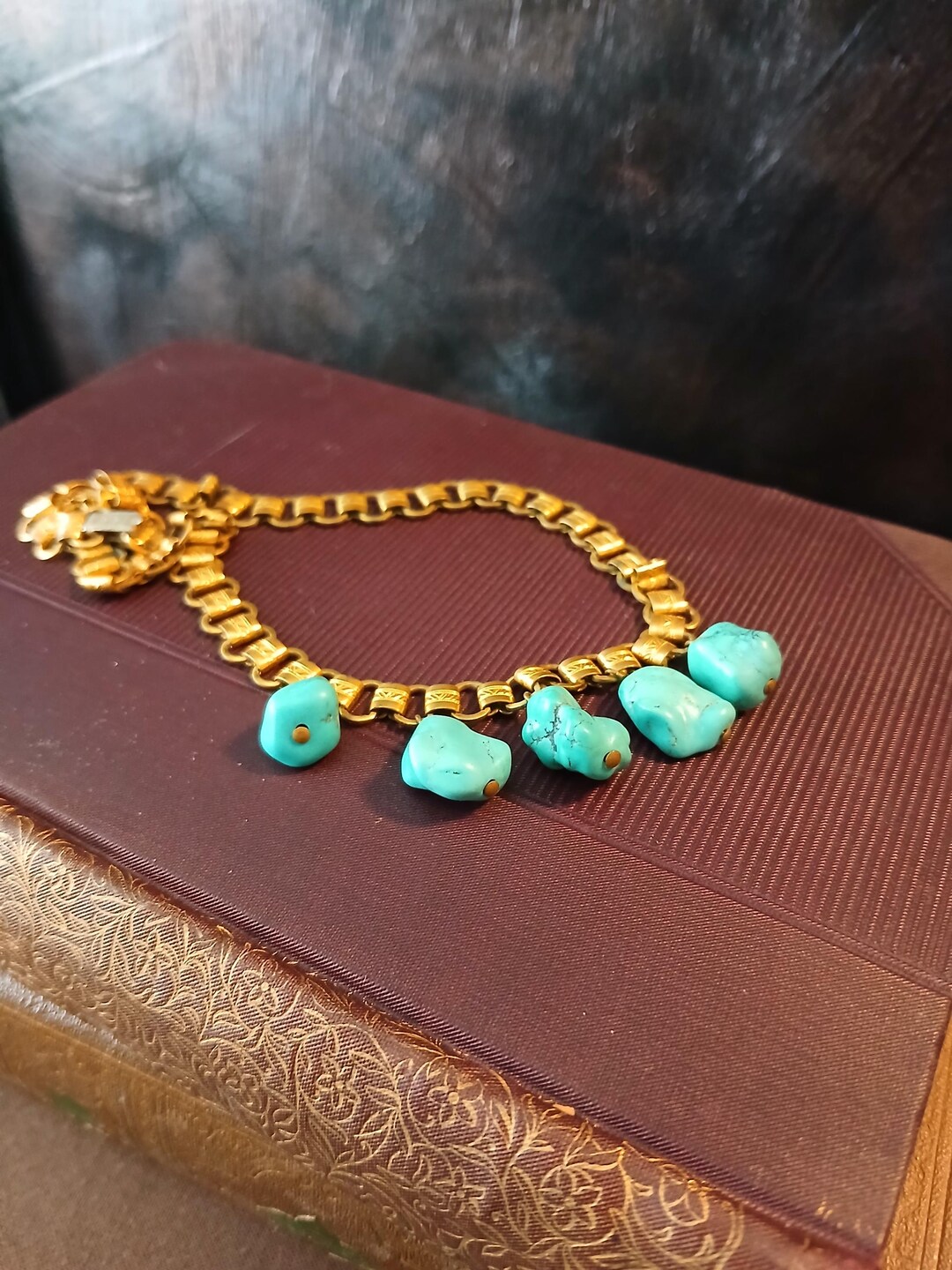 Victorian Brass Book Chain Link Necklace Accompanied by 5 Dangling ...