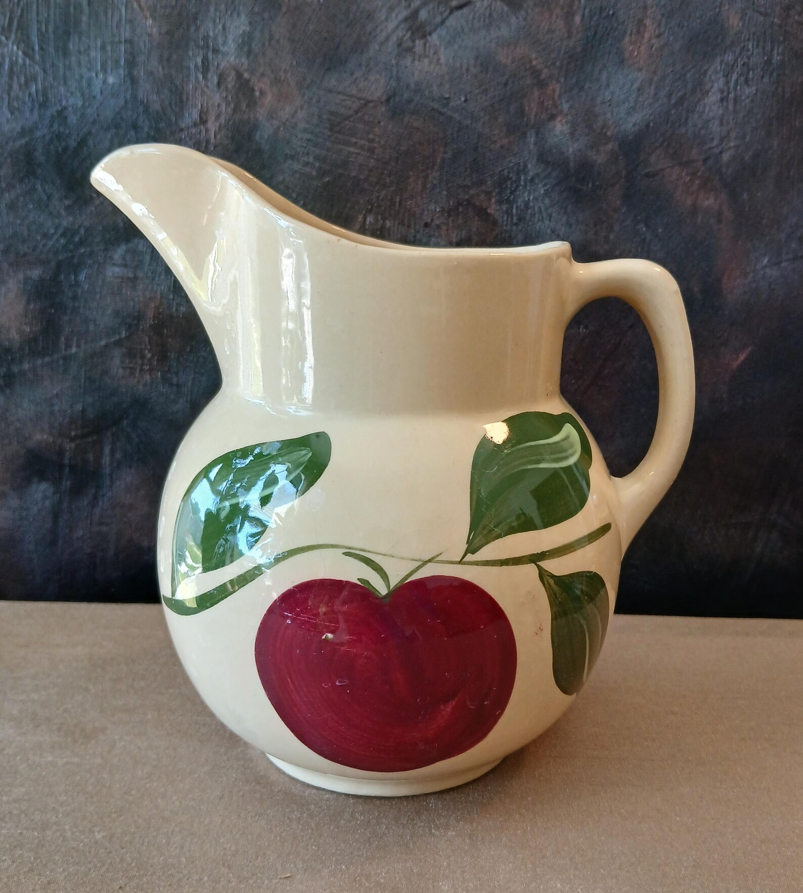 Vintage Apple Pitcher by Watt Pottery, Red Apple and Three Leaves ...