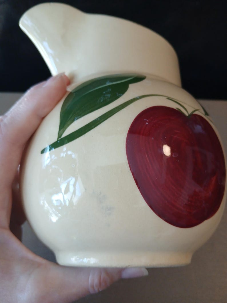 Vintage Apple Pitcher by Watt Pottery, Red Apple and Three Leaves ...