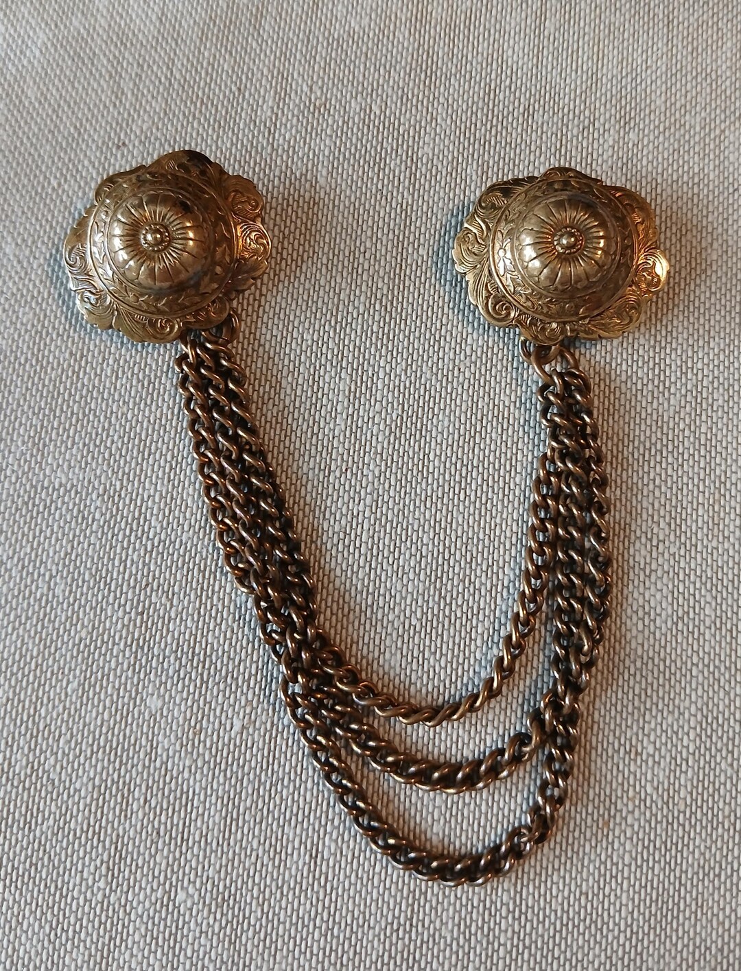 Vintage Sweater/cloak Double Clasp, Brass and Copper, Decorative Domed ...