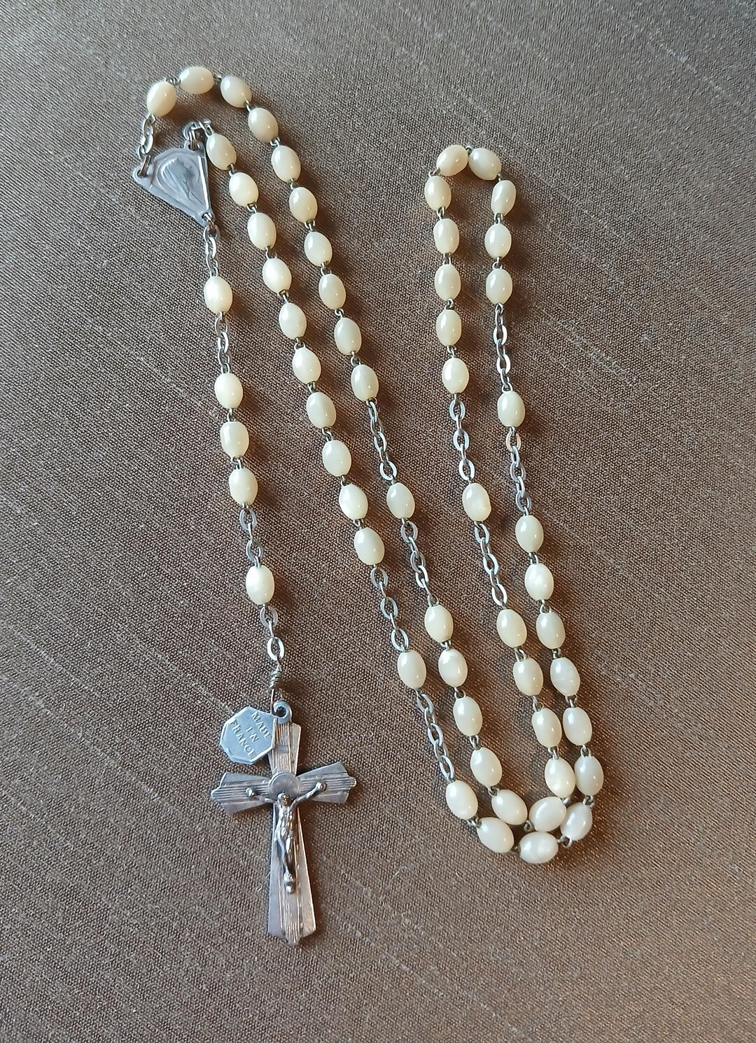 Vintage Art Deco Rosary, Celluloid Beads, Silver-tone Crucifix, Made in ...