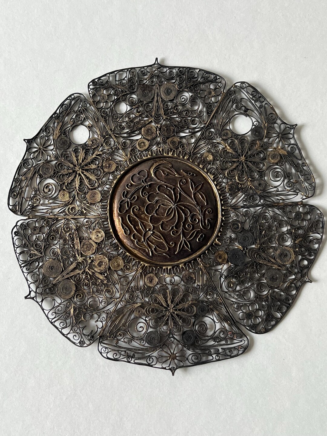 Antique Chinese Sterling Silver Filigree Plate Dish Wall Art Wire ...