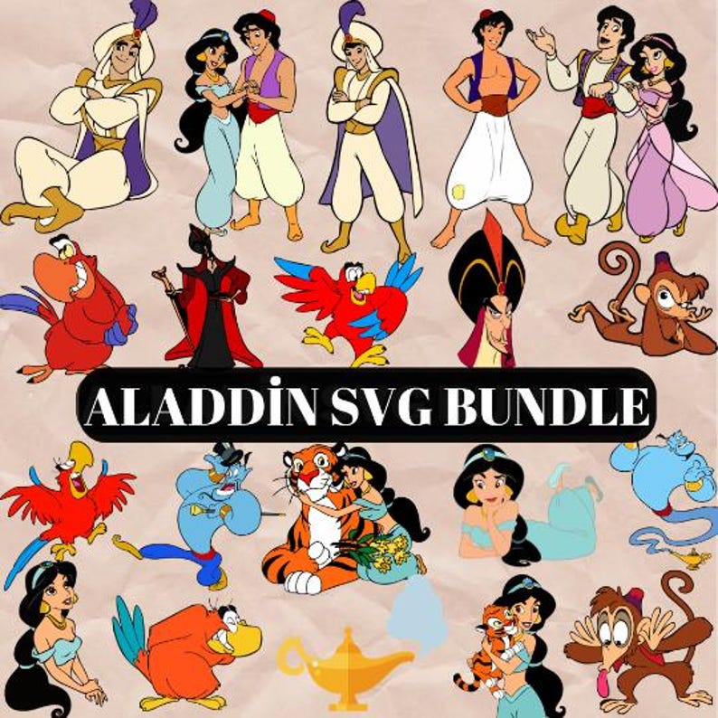 Aladdin SVG Bundle, Princess Jasmine Svg & Png Files for Cricut, Genie ...