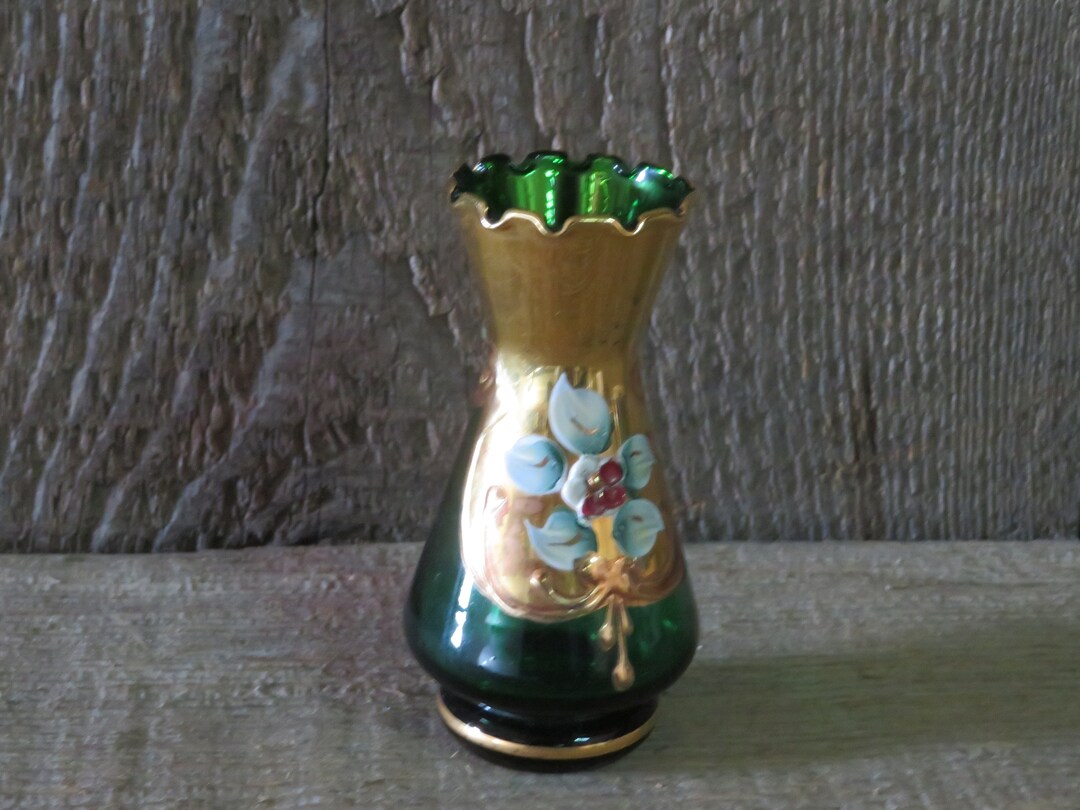 Antique Green Glass Vase With Gold Item No. 798 - Etsy