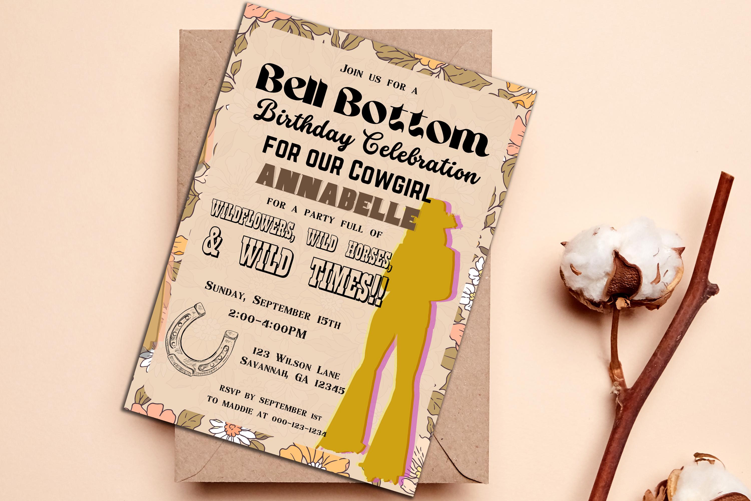 Lainey Wilson Style Cowgirl Bell Bottom Birthday Invitation Template - Etsy